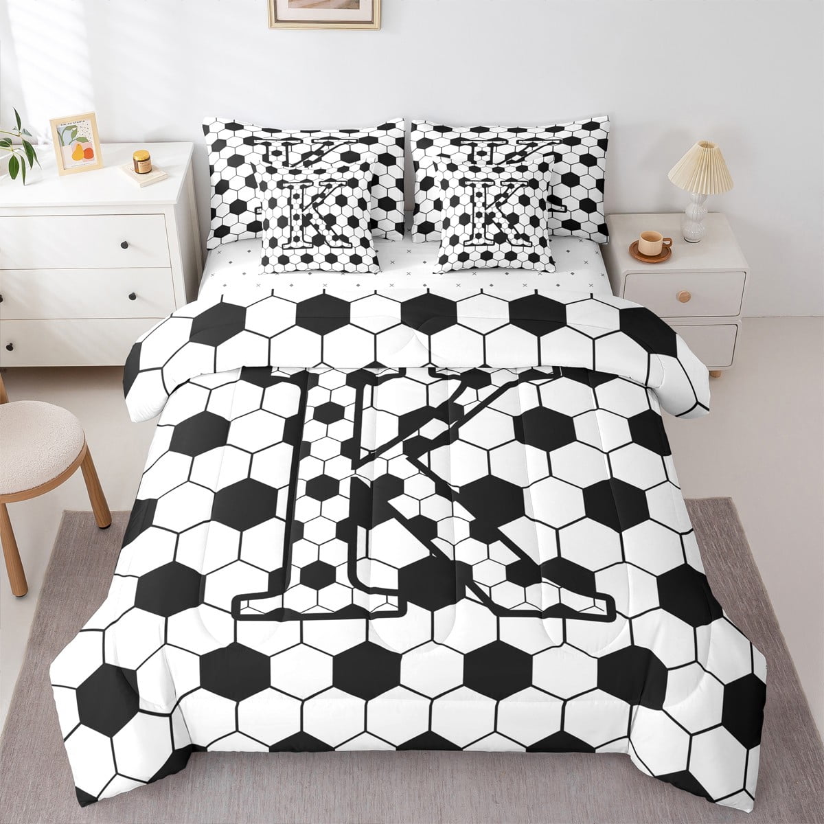 Homewish Honeycomb Monogrammed K Bedding Comforter Set 7pcs for Kid ...