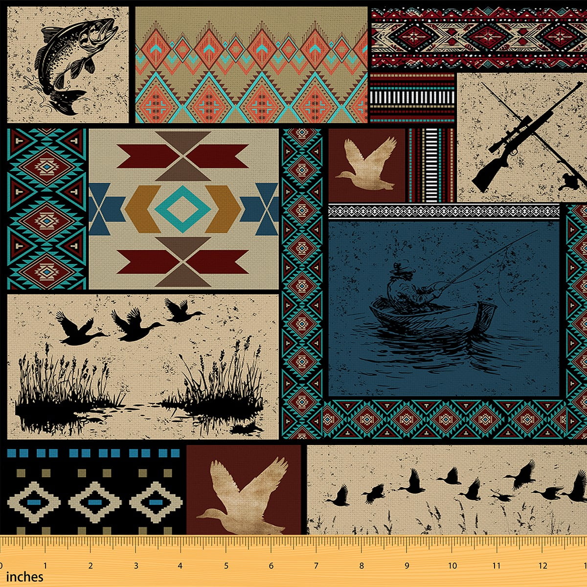 Homewish Hunting Pike Fish Fabric by the Yard 3 Yard, Jungle Wildlife ...