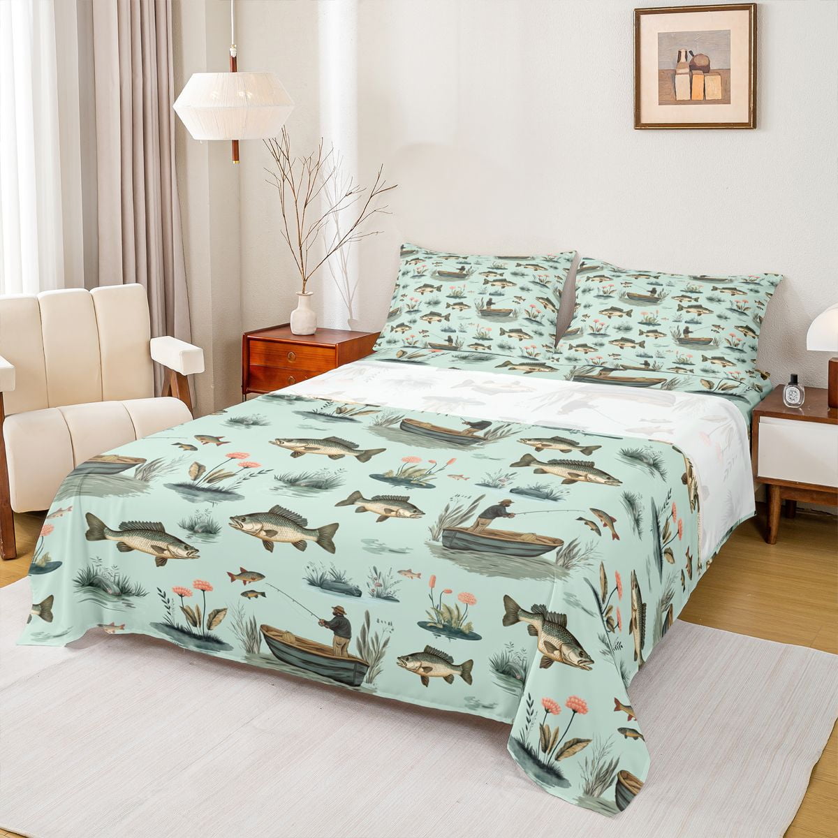 Homewish Hunting Pike Fish Twin Sheet Sets for Kids, Cartoon Animal ...
