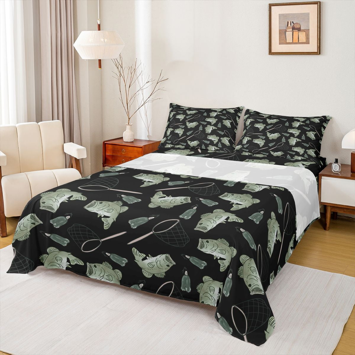 Homewish Hunting and Fishing Bed Sheets for Child, Cartoon Pike Fishing ...