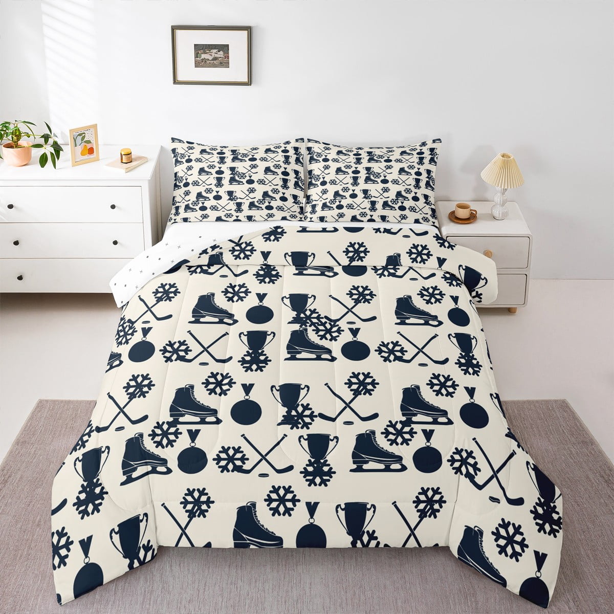 Homewish Ice Hockey 3 Pieces Queen Comforter Set For Teens,Ball Game ...