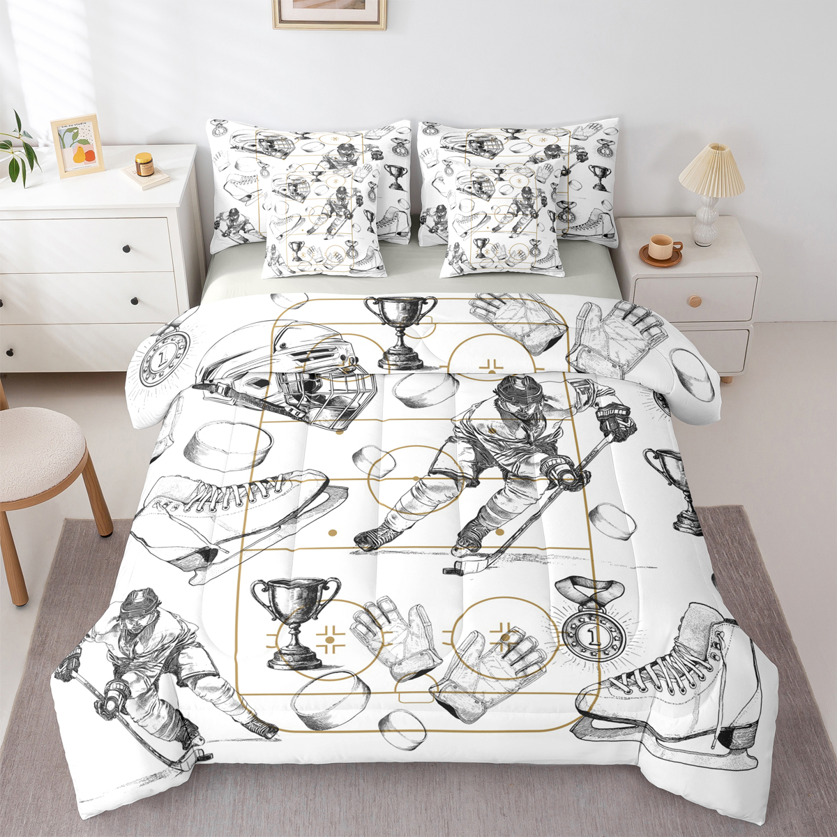 Homewish Ice Hockey 7-Piece Bedding Comforter Set for Teens Boys Girls ...