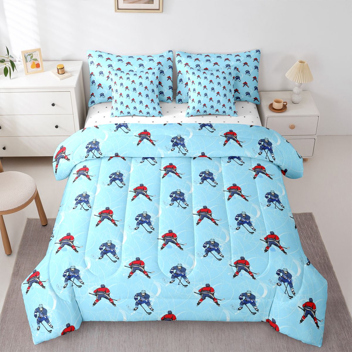 Homewish Ice Hockey 7pcs Bedding Comforter Set For Teens,Sport Theme ...