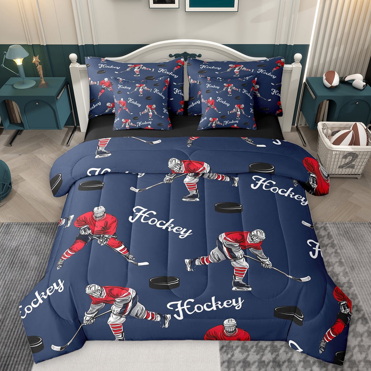 Homewish Ice Hockey Athlete Bedding Comforter Set for Teens, Est Sleep ...