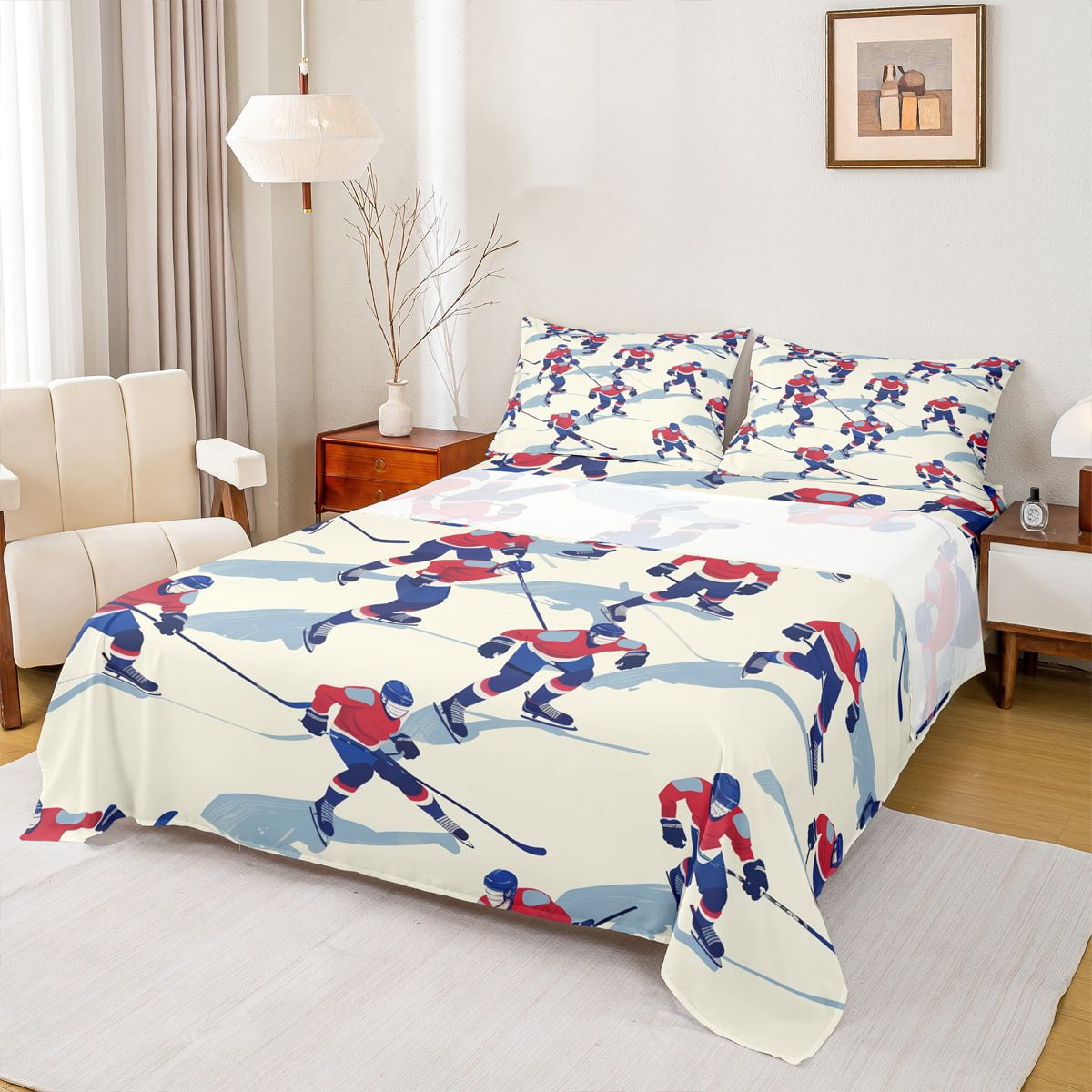 Homewish Ice Hockey Athlete Full Size Sheets for Kids, Est Hockey Sleep ...