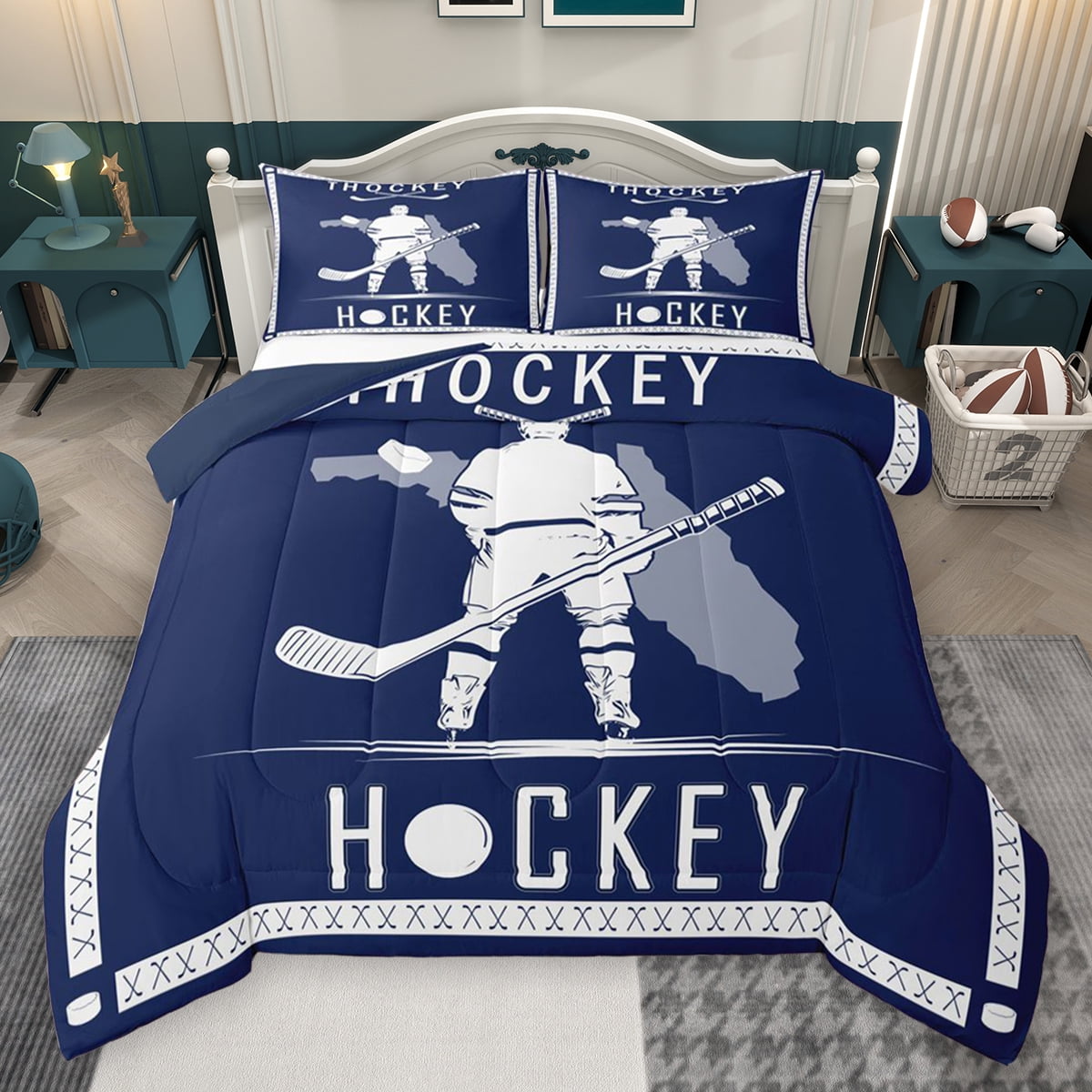 Homewish Ice Hockey City Queen Comforter Set,Hockey Stick Bedding Sets ...