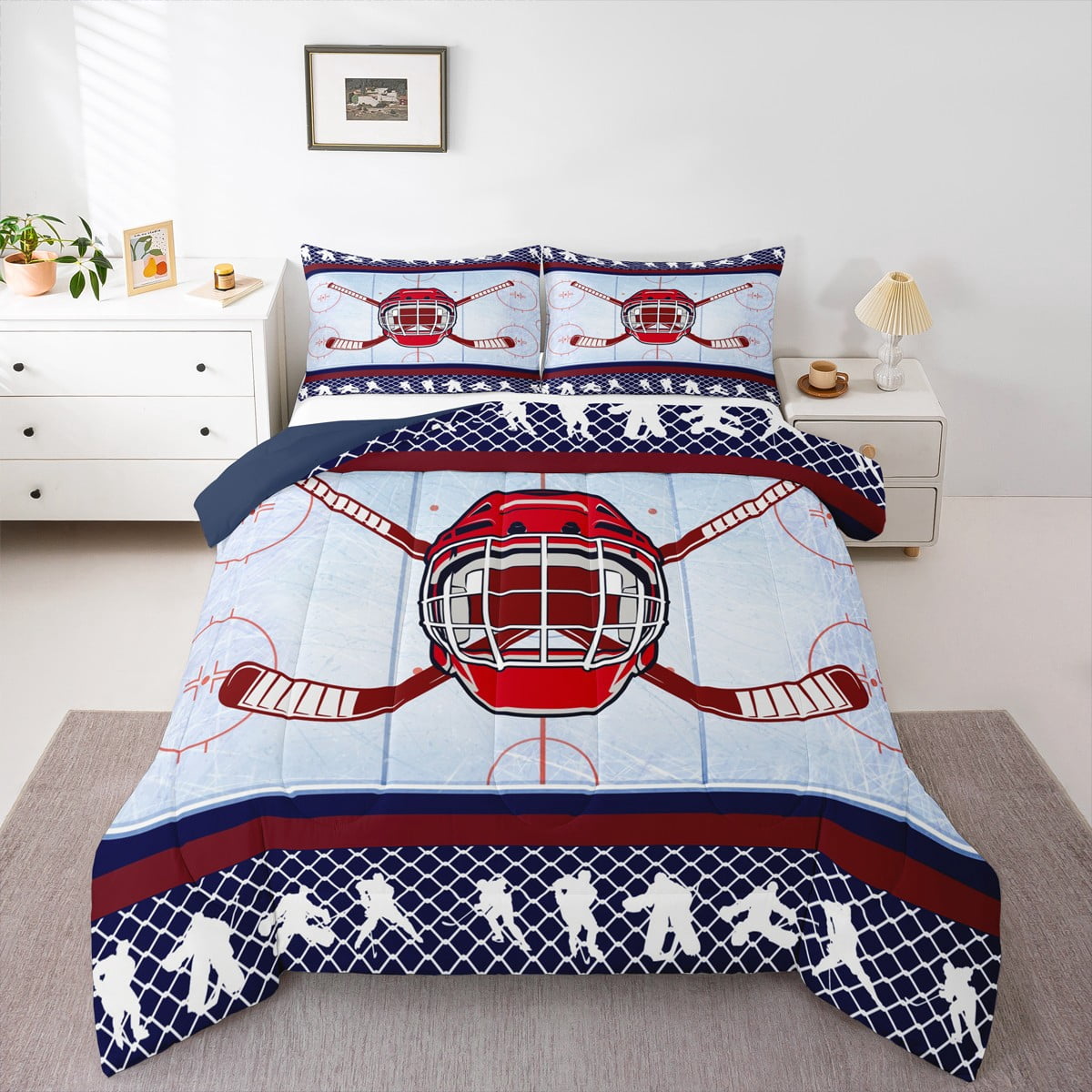 Homewish Ice Hockey Game Queen Comforter Set,Sport Helmet Bedding Sets ...