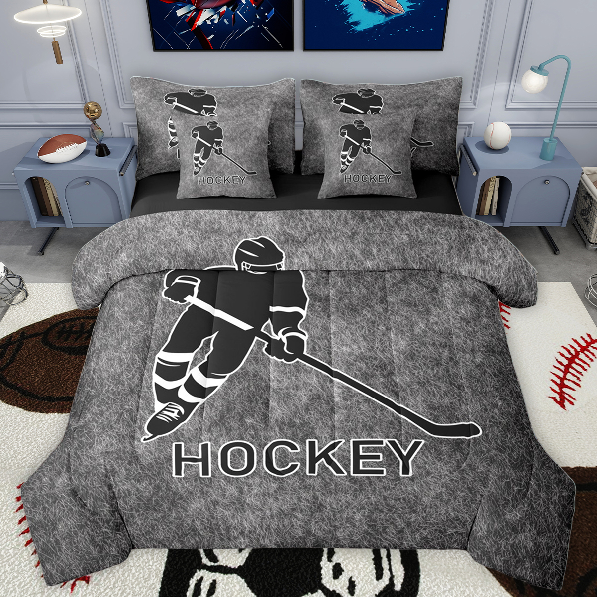 Homewish Ice Hockey Gamer 7-Piece Bedding Comforter Set,Ball Sport King ...