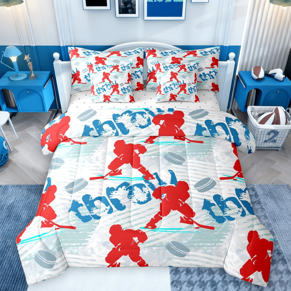 Homewish Ice Hockey Gamer Boy Bedding Comforter Set 7 Pieces,Abstract ...