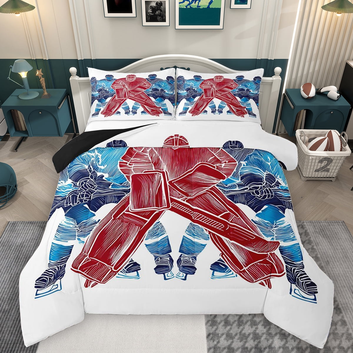 Homewish Ice Hockey Queen Comforter Set,Hockey Sport Lovers Bedding ...