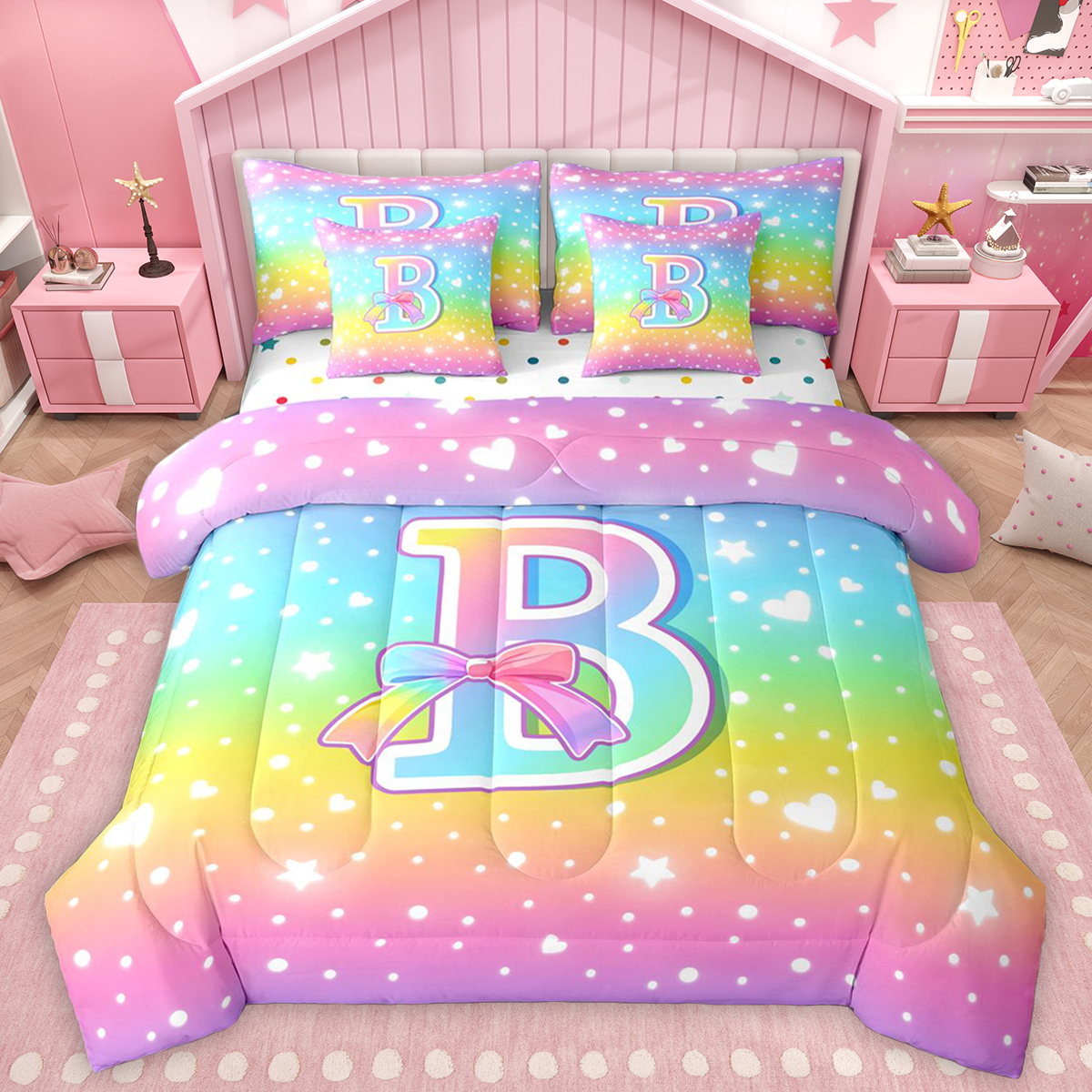 Homewish Initial B Letter Bedding Comforter Set 7pcs for Kids, Kawaii ...
