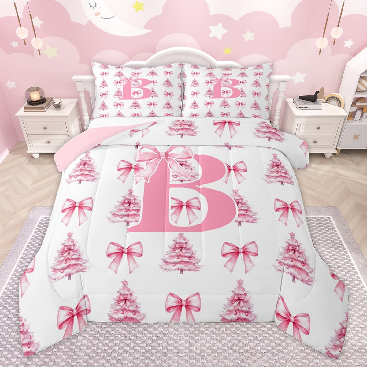 Homewish Initial B Letter Bedding Comforter Set for Teens, Pink ...