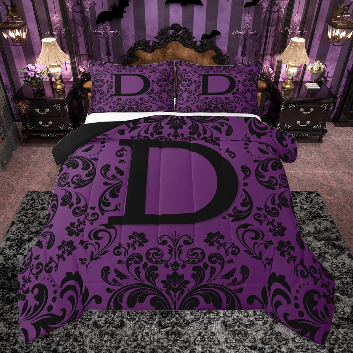 Homewish Initial D Letter Queen Comforter Set, Western Mystic Damask ...