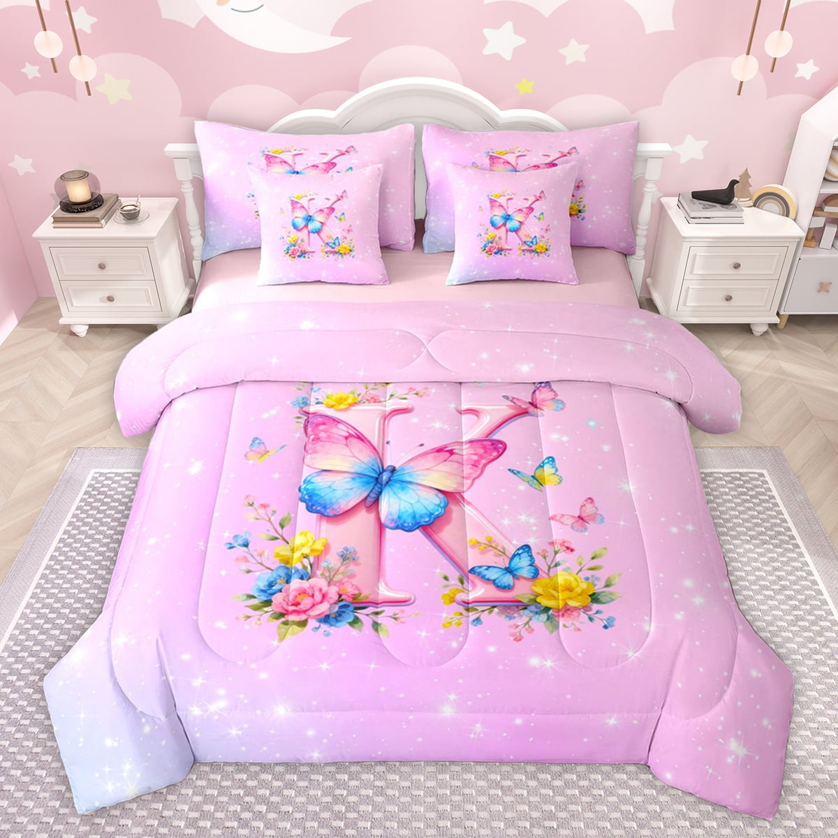 Homewish Initial K Letter Twin Bedding Sets 7-Piece for Child, Kawaii ...