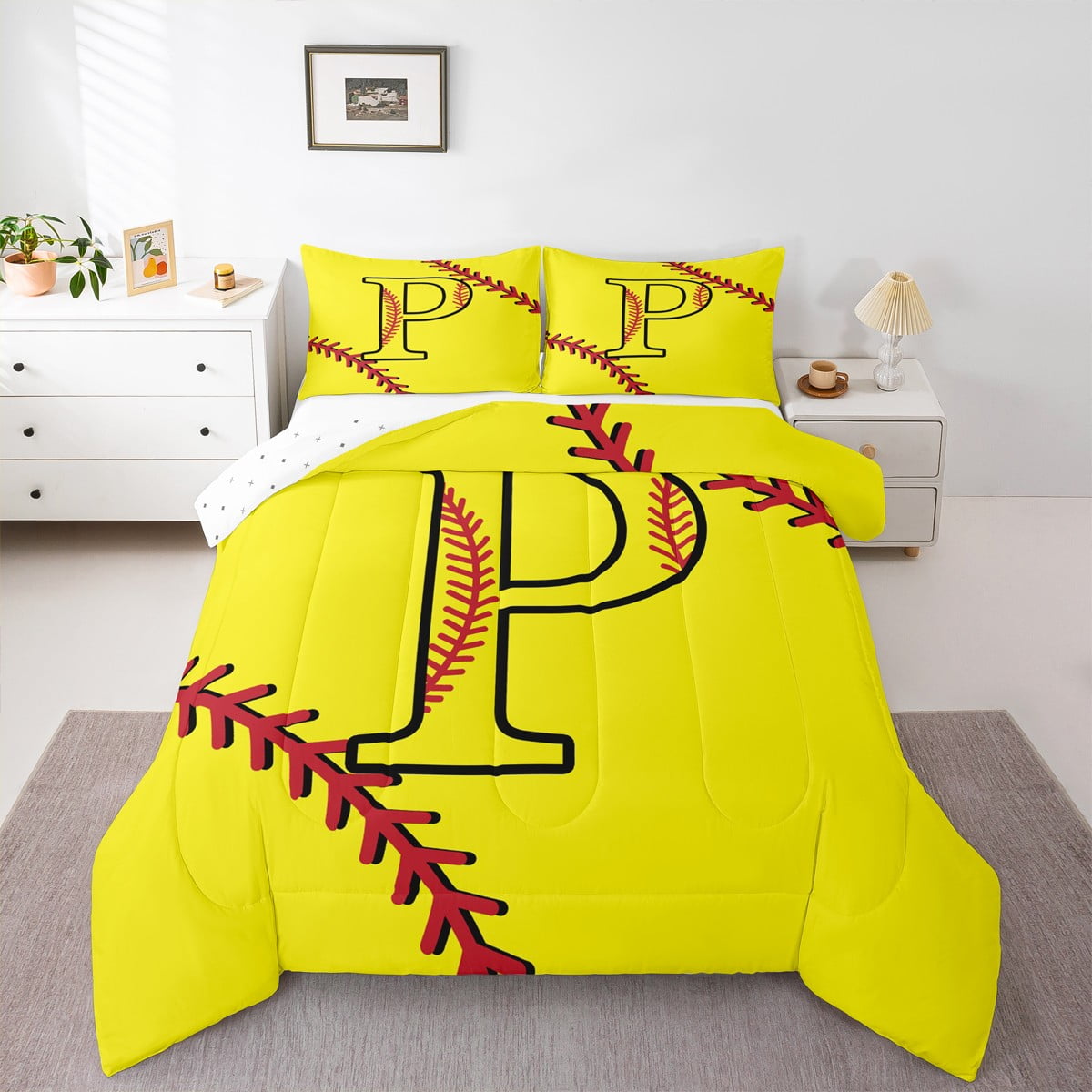 Homewish Initial P Letter Bedding Comforter Set for Teen, Baseball ...