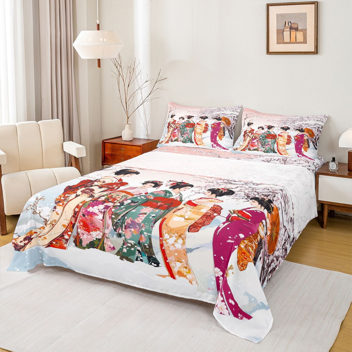 Homewish Japan Geisha Full Size Sheets,Sakura Cherry Blossom Bed Sheets ...