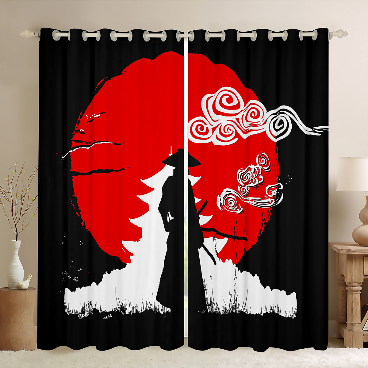 Homewish Japanese Ukiyo-E Blackout Curtains Set of 2 (52x84 Each),Red ...