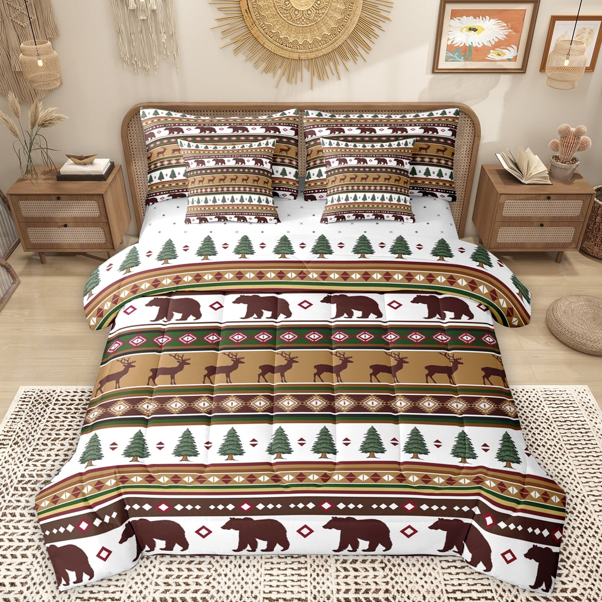 Homewish Jungle Animal Bear 7pcs Bedding Comforter Set,Wild Animal Deer ...