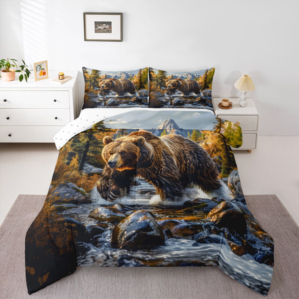 Homewish Jungle Animal Bear Full Size Comforter Sets,Natural Mountain ...