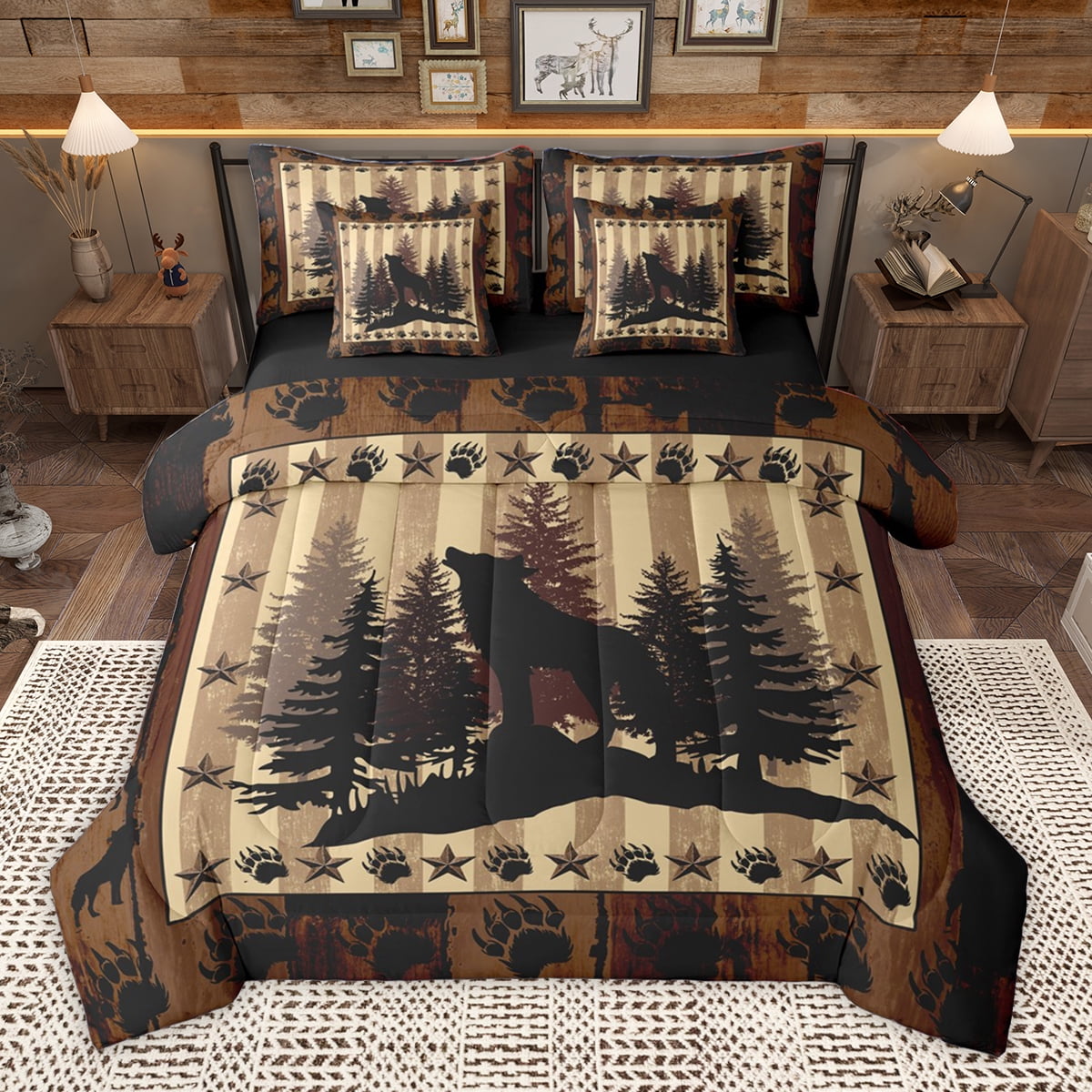 Homewish Jungle Animal Wolf 7pcs Bedding Comforter Set,Howling Wolves ...
