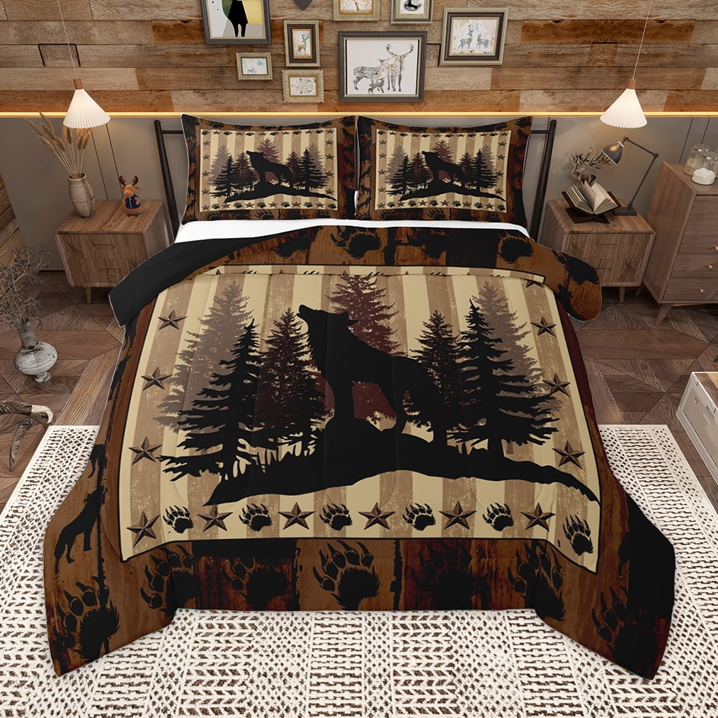 Homewish Jungle Animal Wolf Bedding Comforter Set,Howling Wolves Twin ...