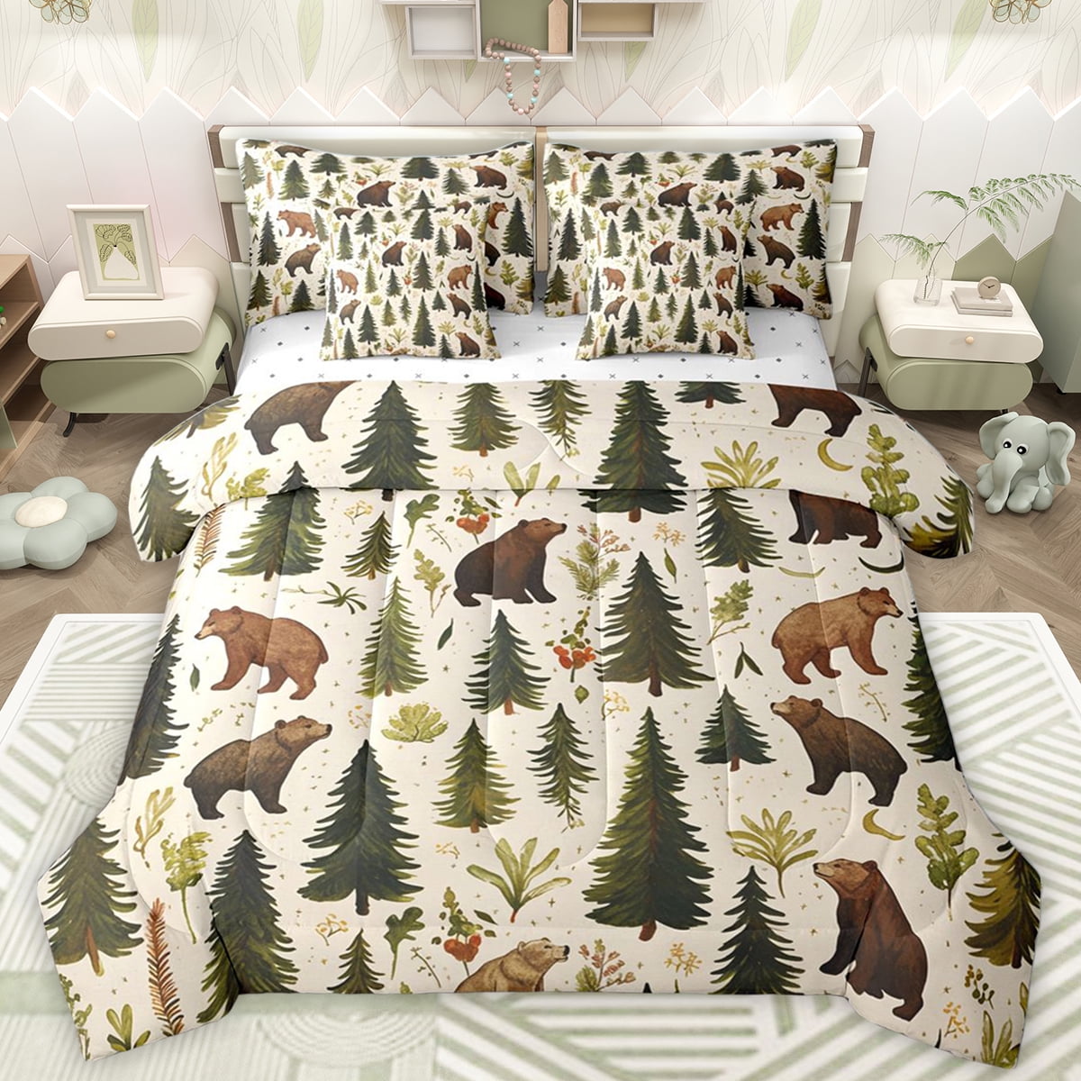 Homewish Jungle Bear 7-Piece Bedding Comforter Set,Wild Animal King ...