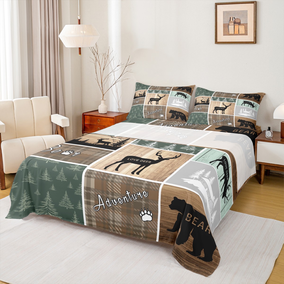 Homewish Jungle Bear Deer Full Size Sheets,Country Farmhouse Logdge Bed ...