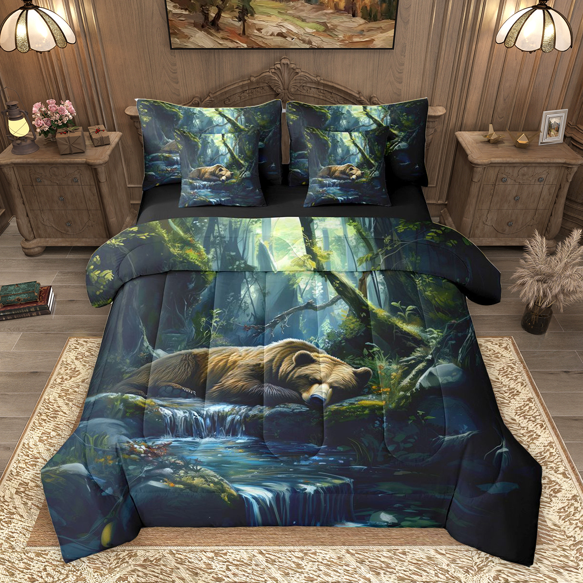 Homewish Jungle Bear Print Twin Bedding Sets 7-Piece, Mystic Rustic ...