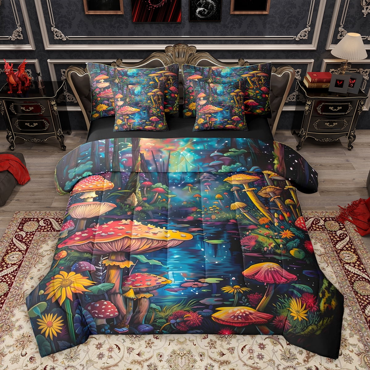 Homewish Jungle Cartoon Mushroom Bedding Comforter Set 7 Pieces for ...