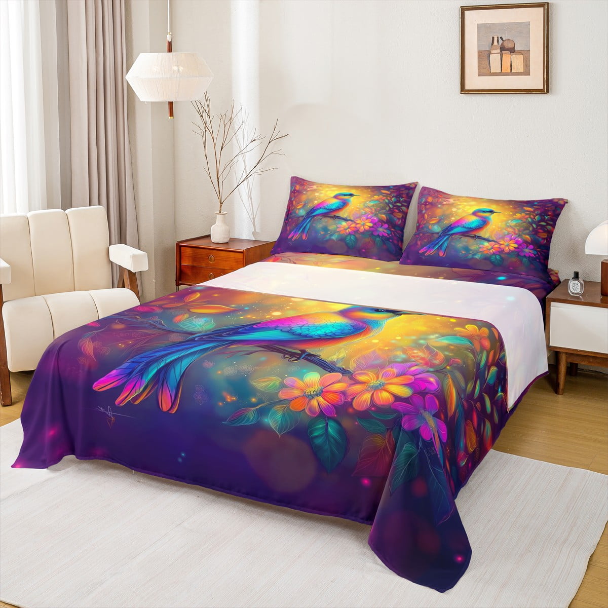 Homewish Jungle Hummingbird Animal Bed Sheets, Cartoon Rustic Bird King ...