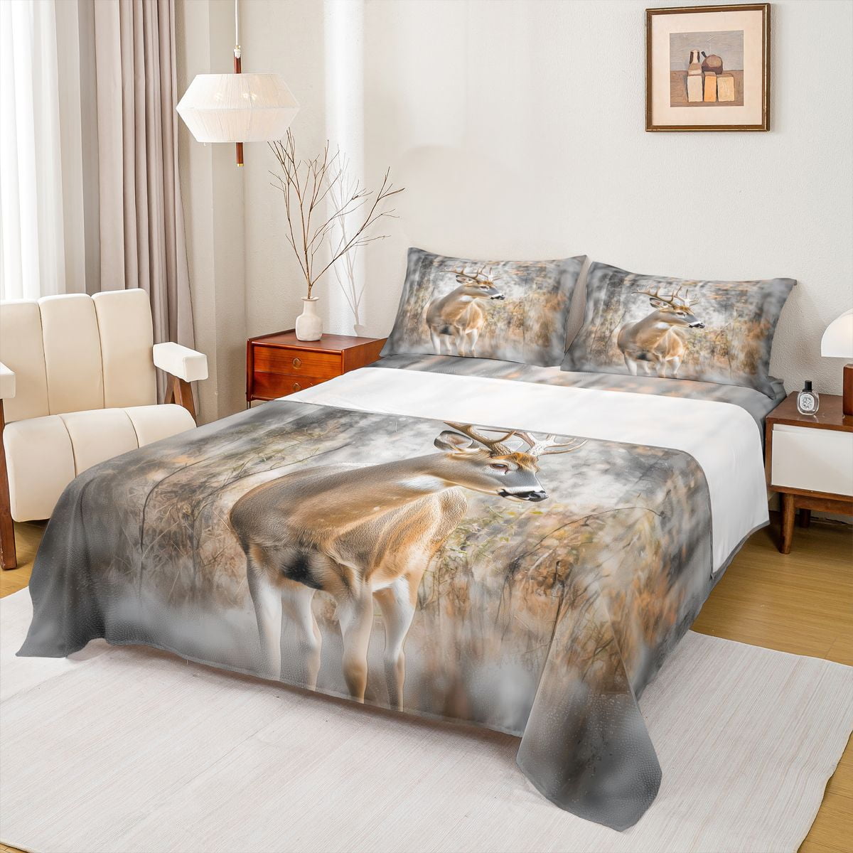 Homewish Jungle Moose Reindeer Full Size Sheets, Rustic Farmhouse ...