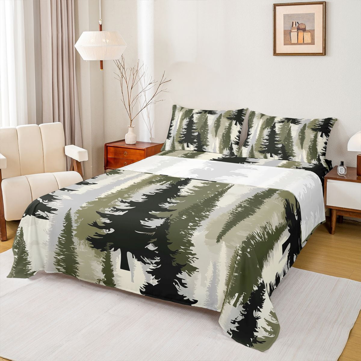 Homewish Jungle Pine Tree Bed Sheets for Men, Green Plant Botanical ...