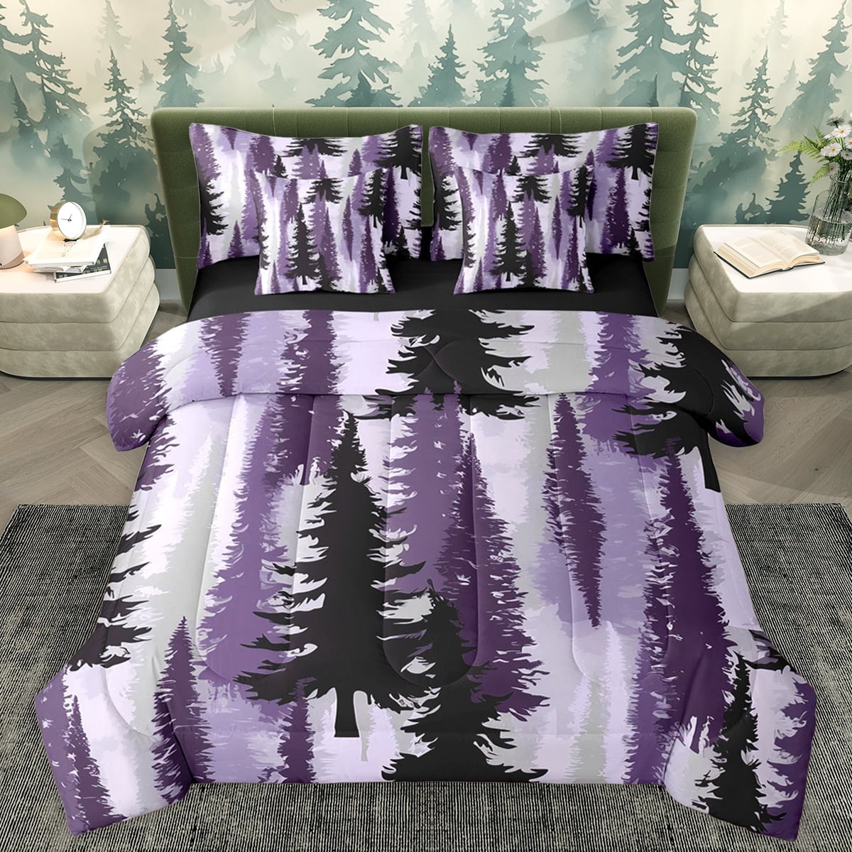 Homewish Jungle Pine Tree Bedding Comforter Set 7 Pieces for Men ...