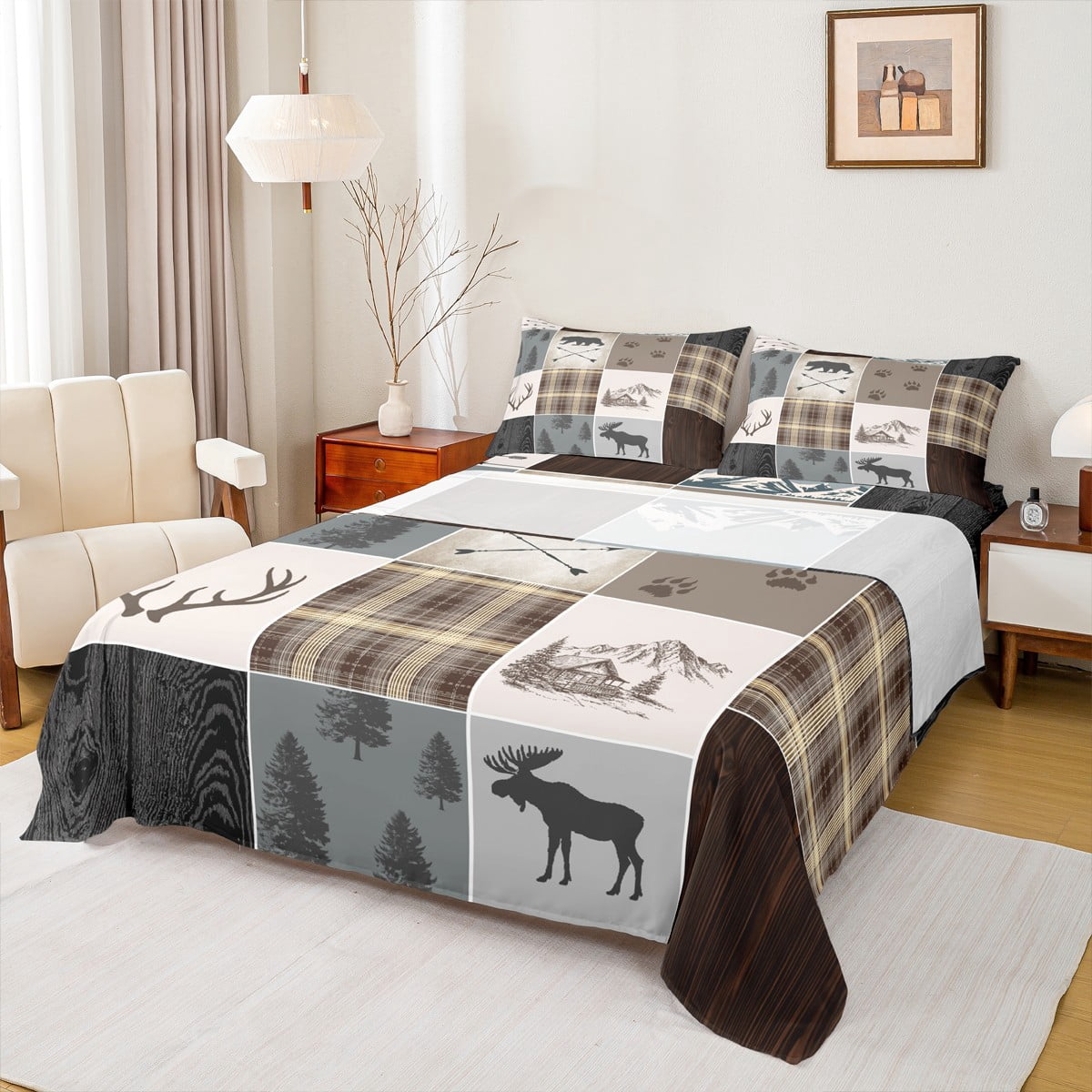 Homewish Jungle Reindeer Moose Bed Sheets for Men, Vintage Patchwork ...