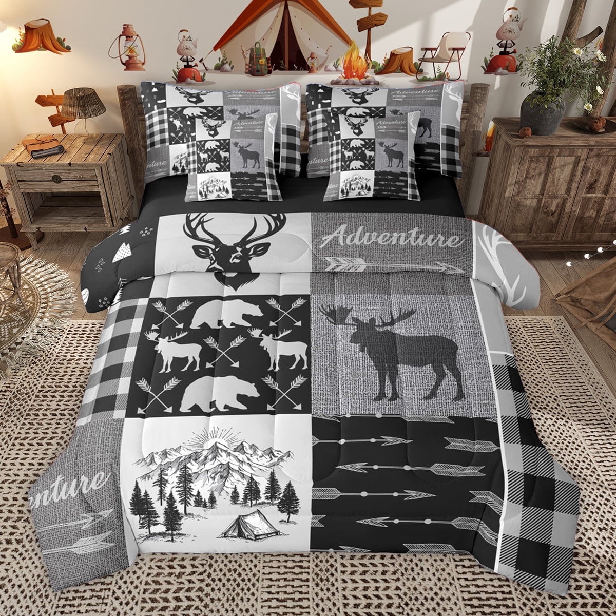 Homewish Jungle Wildlife Moose 7-Piece Bedding Comforter Set,Adventure ...