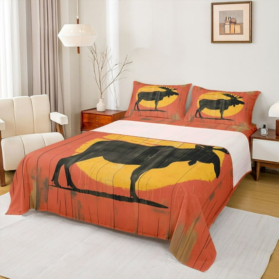 Homewish Jungle Wildlife Moose Full Size Sheets,Wild Deer Elk Bed ...