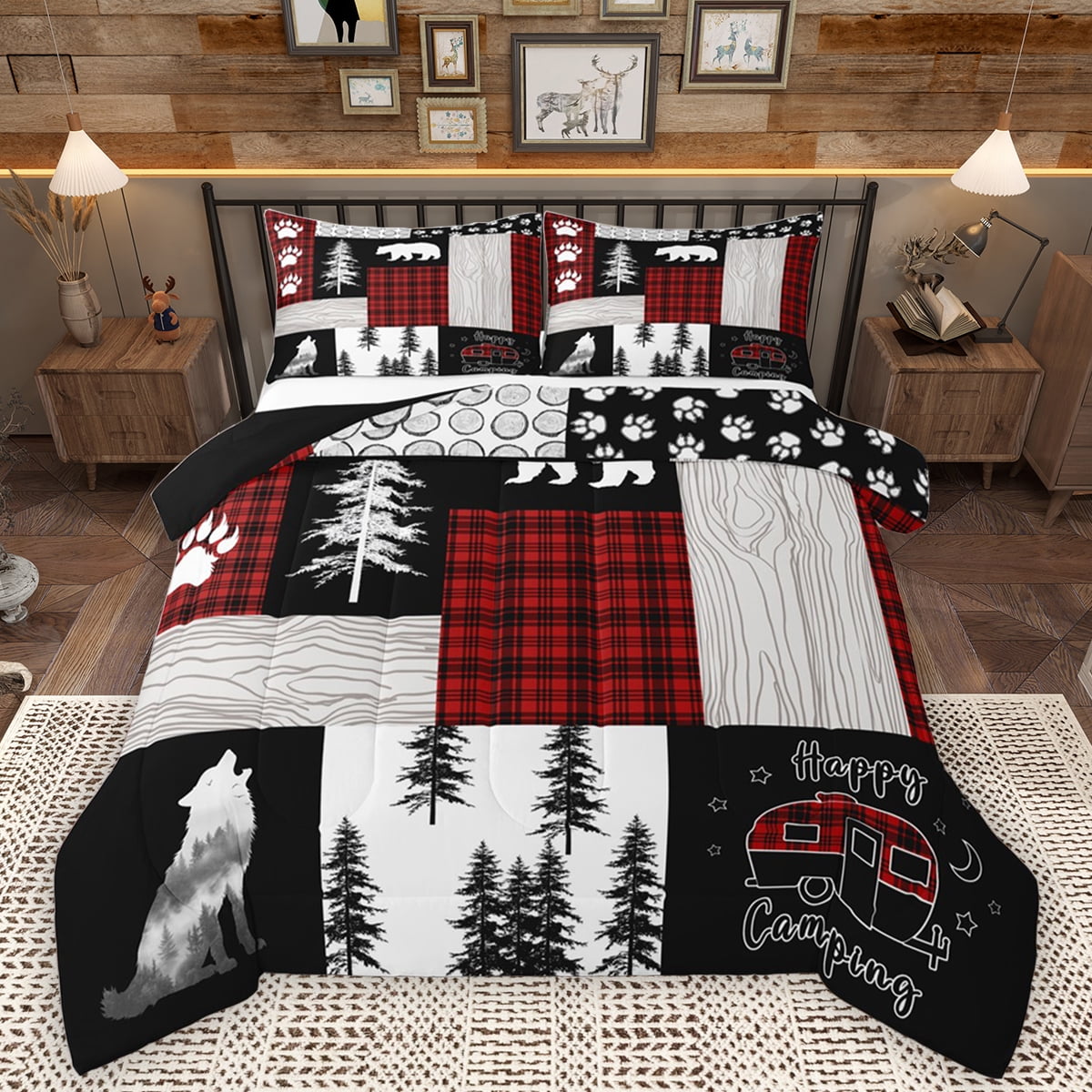 Homewish Jungle Wildlife Wolves Queen Comforter Set,Happy Camping ...