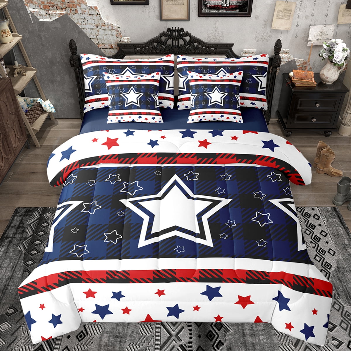 Homewish Kawaii American Stars Bedding Comforter Set, Navy Red Stripes ...