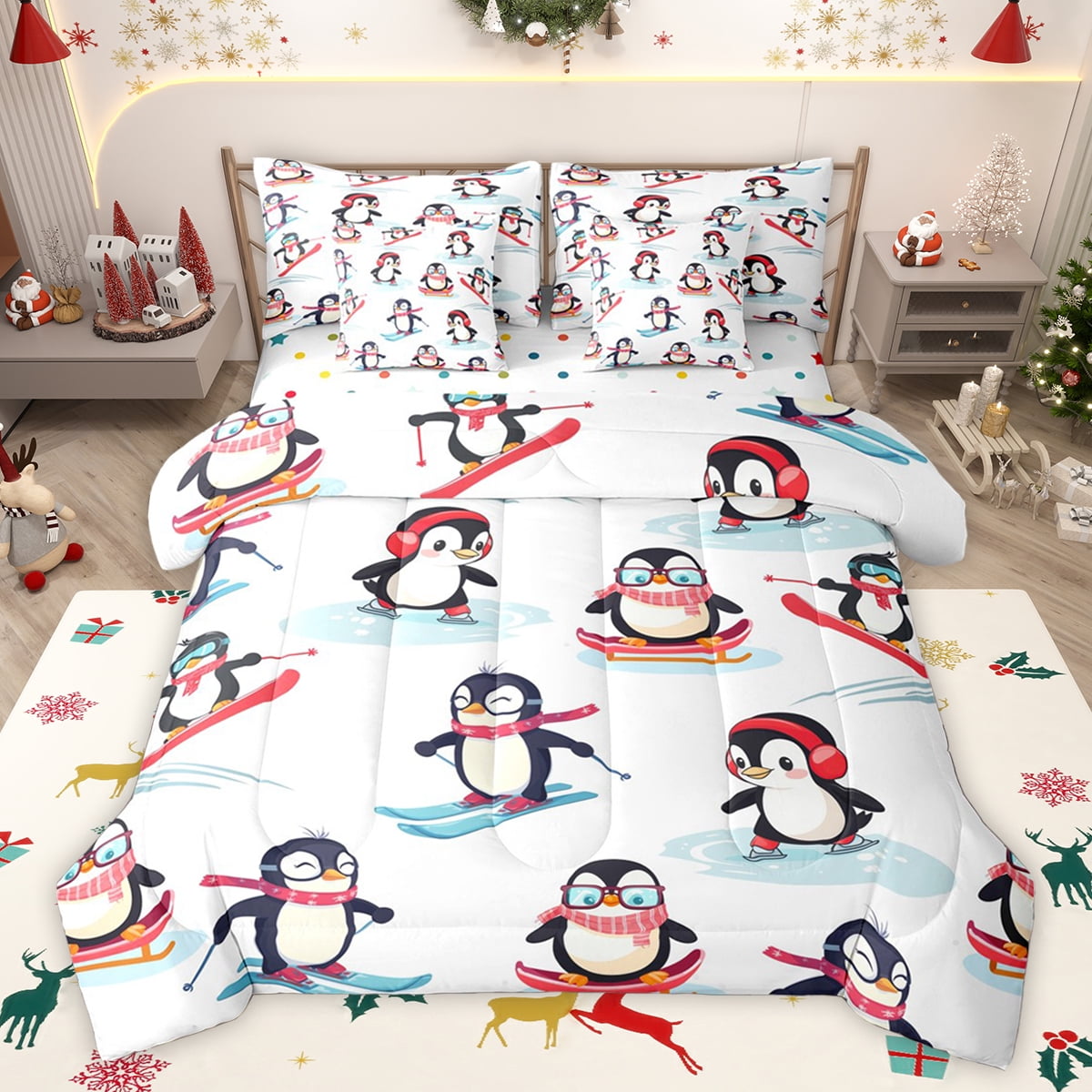 Homewish Kawaii Antarctic Penguin Bedding Comforter Set 7pcs, Cartoon ...