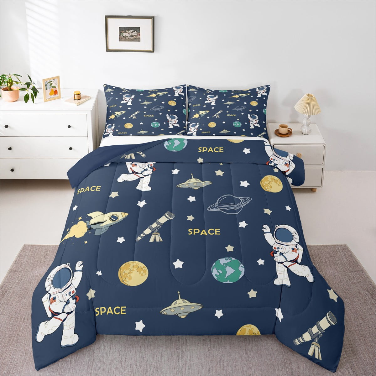 Homewish Kawaii Astronaut 3 Pieces Queen Comforter Set for Preppy Kids ...