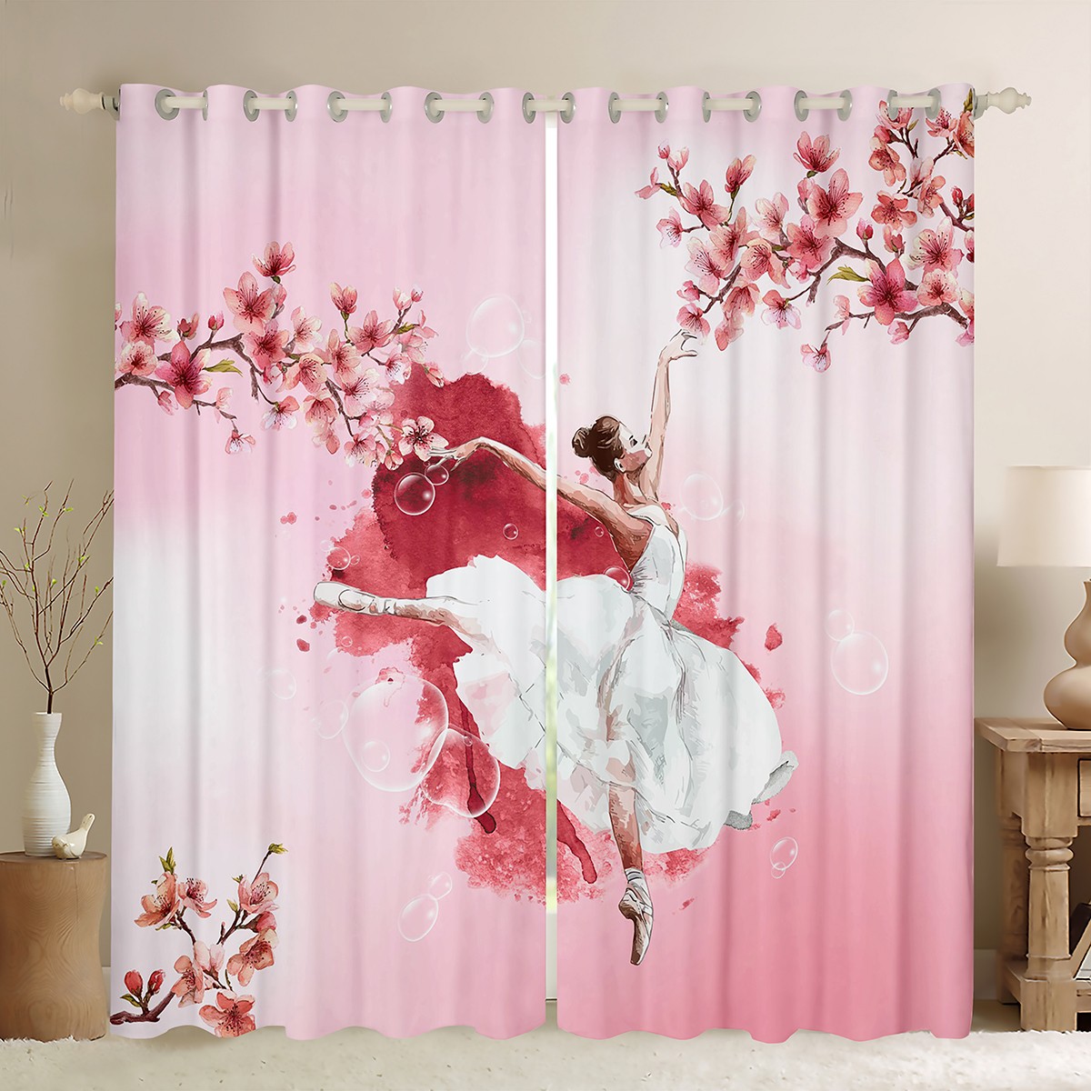 Homewish Kawaii Ballet Princess Blackout Curtains Set of 2 (52x84 Each ...