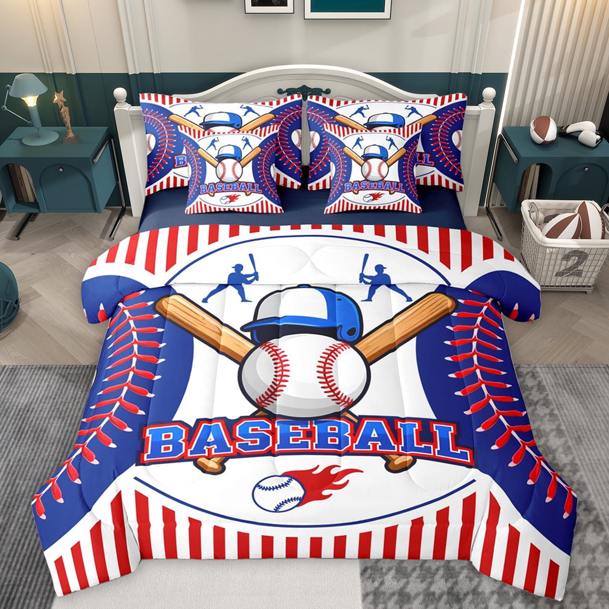 Homewish Kawaii Baseball Lover Bedding Comforter Set 7pcs for Boys ...