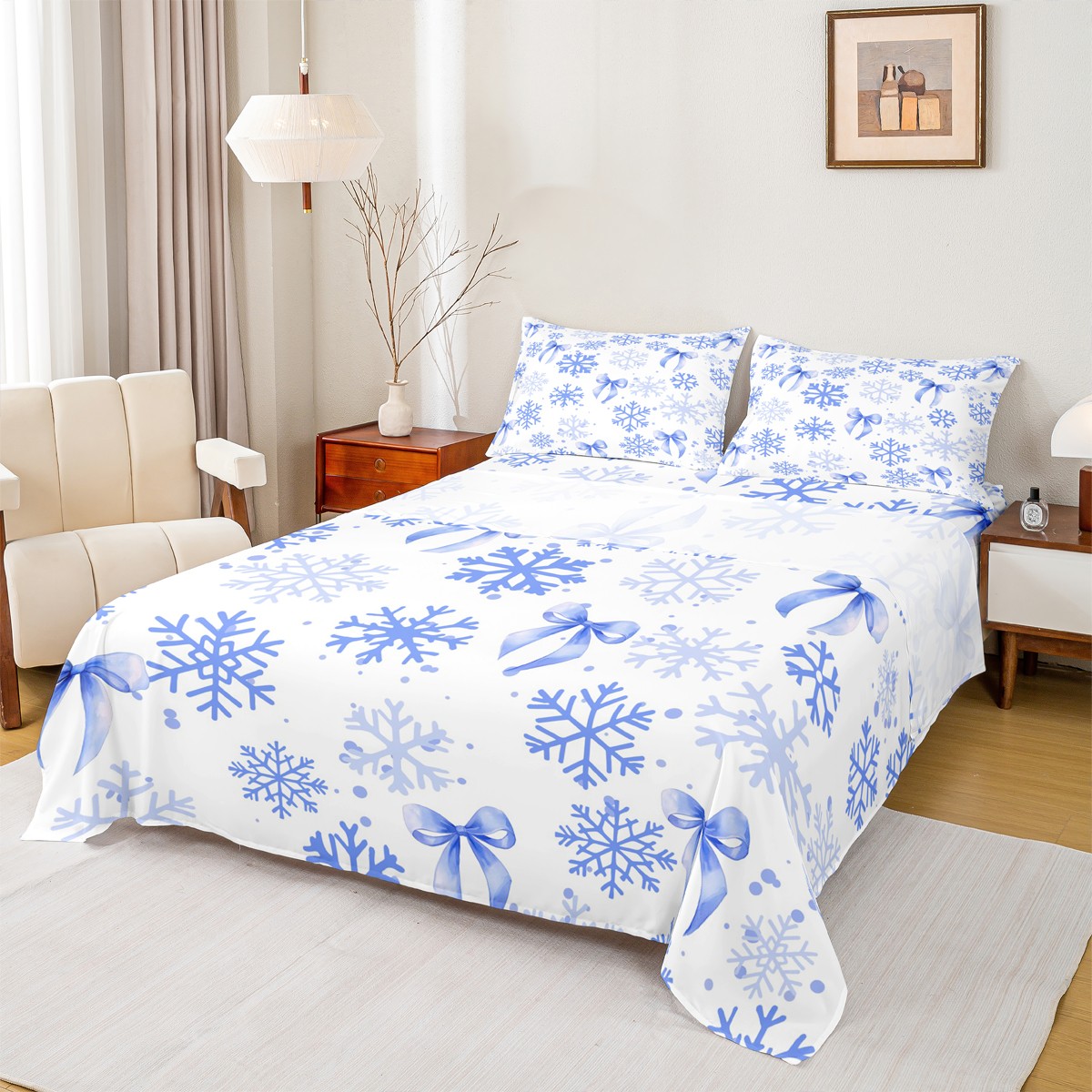 Homewish Kawaii Blue Bow Knot 4-Piece Full Size Sheets For Preppy ...
