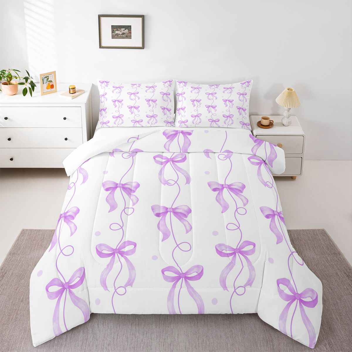 Homewish Kawaii Bow Bedding Comforter Set,Cute Cartoon Bowtie Twin ...