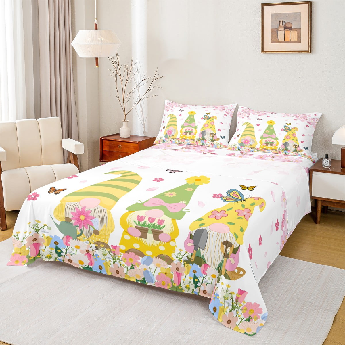 Homewish Kawaii Bow Gnome 4 Pieces Queen Sheet Sets for Teens Boys ...