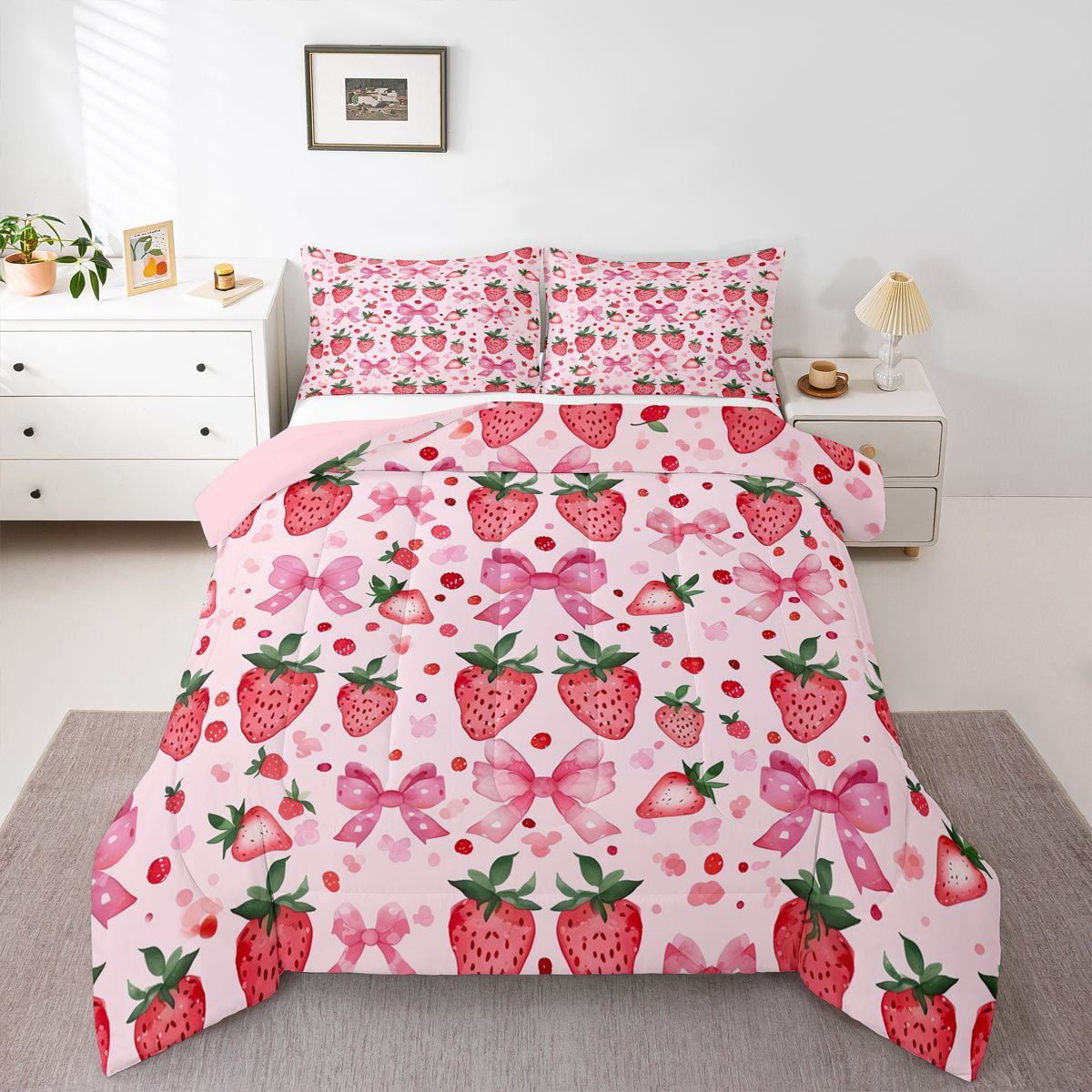 Homewish Kawaii Bow Tie Queen Comforter Set,Cute Fruit Strawberry ...