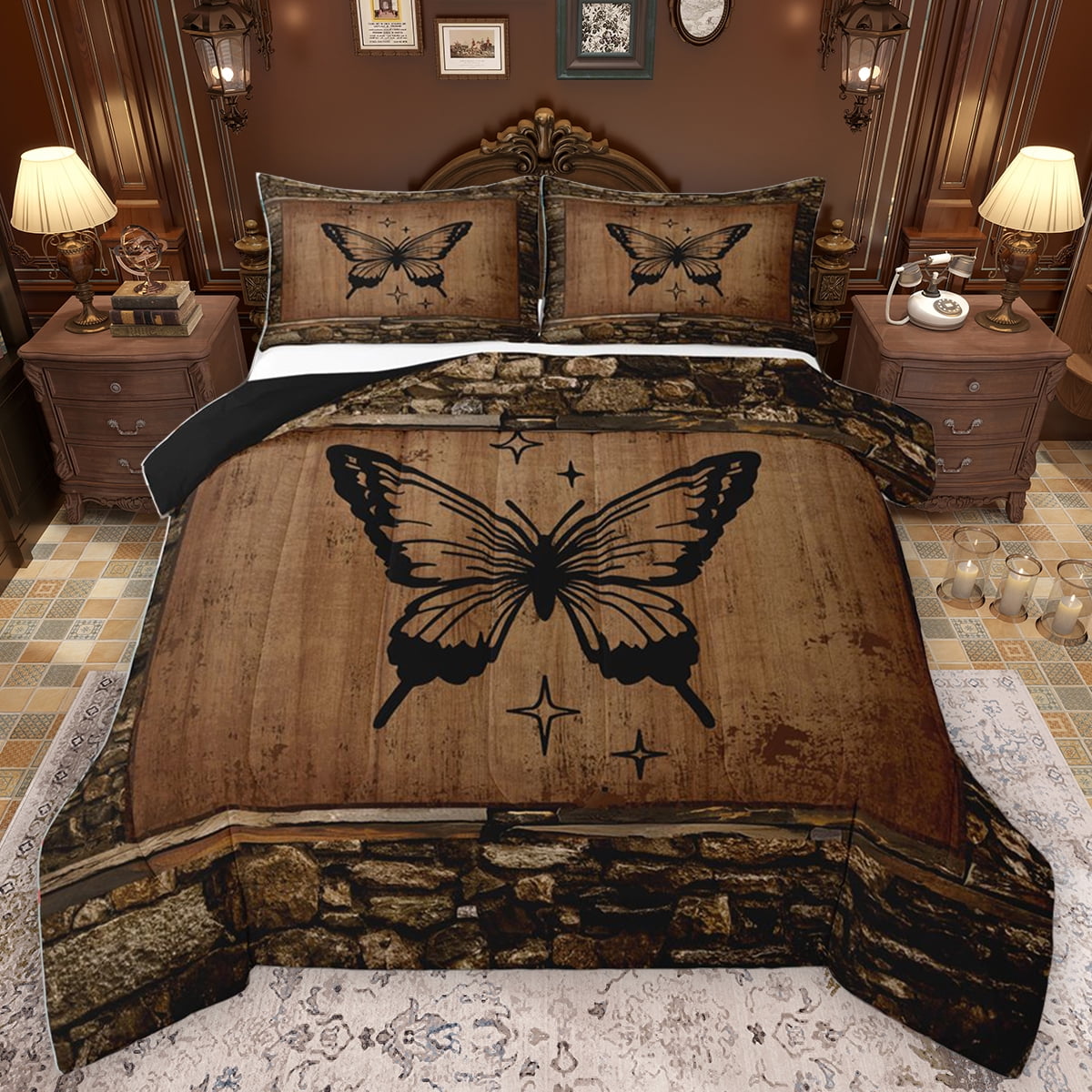 Homewish Kawaii Butterflies Queen Comforter Set,Rustic Farmhouse Tribal ...