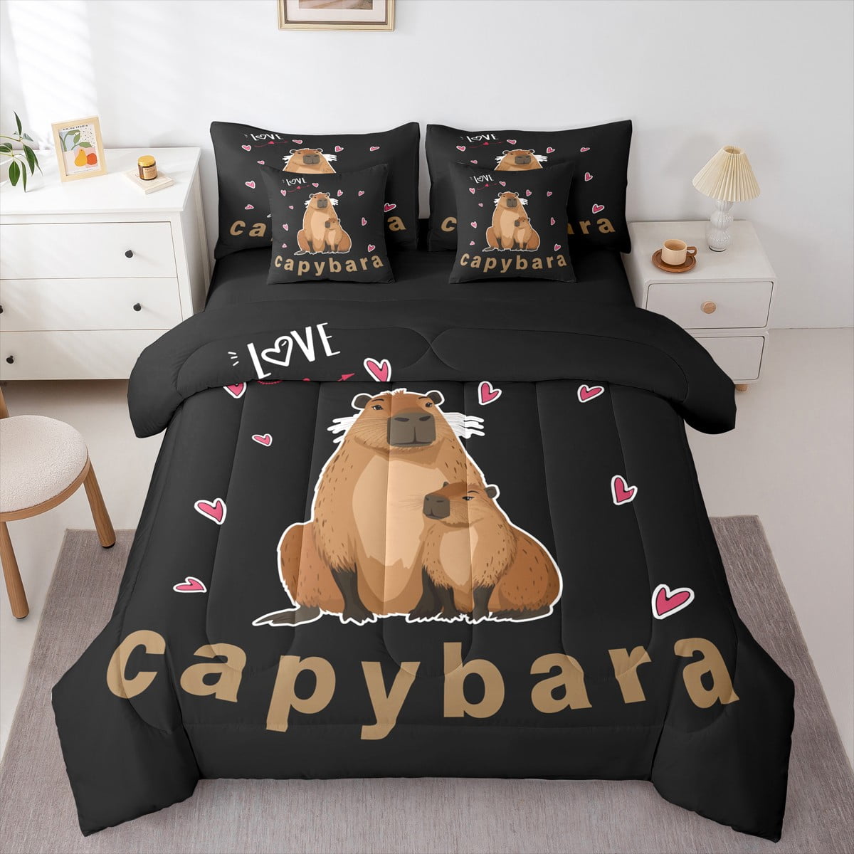 Homewish Kawaii Capybara 7 Pieces Bedding Comforter Set For Preppy Kids ...