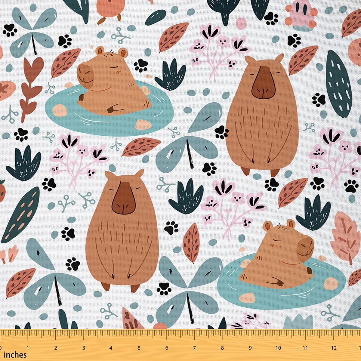 Homewish Kawaii Capybara Fabric by the Yard 2 Yard,Brown Cartoon ...