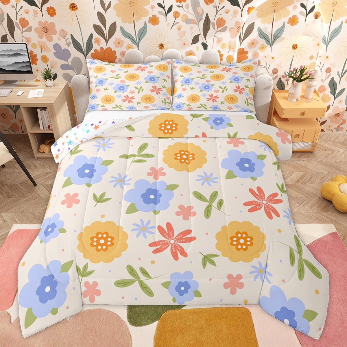 Homewish Kawaii Cartoon Flower Full Size Comforter Sets, Rustic Floral ...
